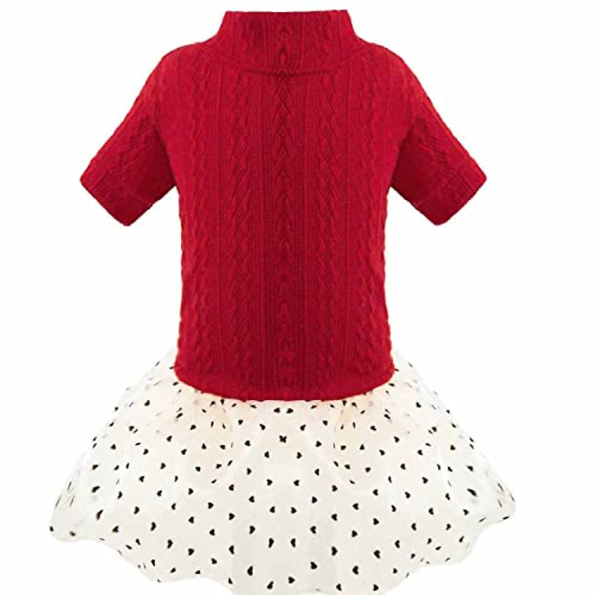 Dog Knitted Sweater Dress Lace Tulle Tutu Outfit Skirt with Heart Pattern for Small Medium Girl Dogs Christmas Birthday Party (Red, S)