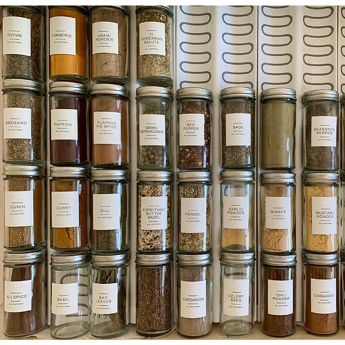 Tebery 12 Pack Round Spice Bottles 3oz Glass Spice Jars with Silver Metal Lids, Shaker Tops, Wide Funnel and Labels