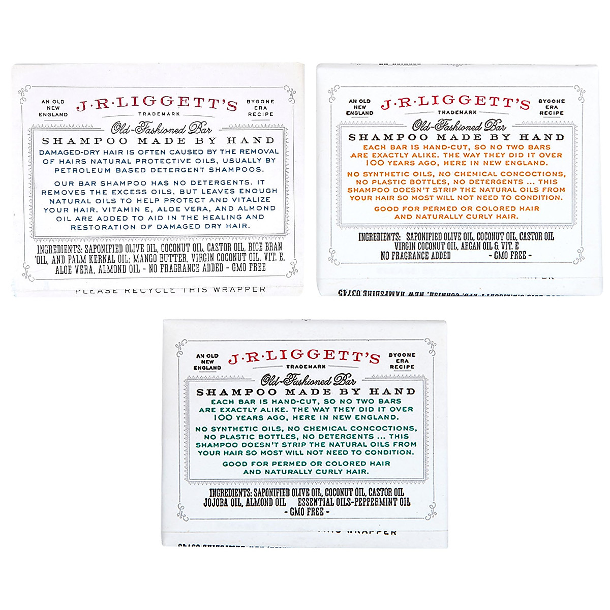 J·R·LIGGETT'S All-Natural 6 Variety Shampoo Bars .65oz. Sampler Pack, Support Strong and Healthy Hair-Nourish Follicles with Antioxidants and Vitamins-Detergent and Sulfate-Free, 6 Mini Shampoo Bars