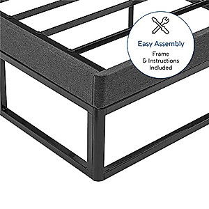 Classic Brands Capri Black Metal Platform Bed Frame with Built-in Grey Upholstered Mattress Foundation, Queen