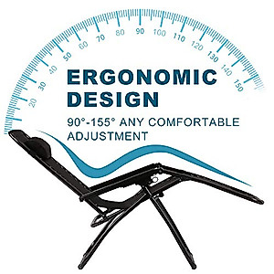 HCY Zero Gravity Chairs Outdoor Adjustable Recliner Chair Folding Lounge Patio Chairs Heavy Duty Zero Gravity Chair with Pillows Set of 2 for Beach, Yard, Lawn, Camp（Black）