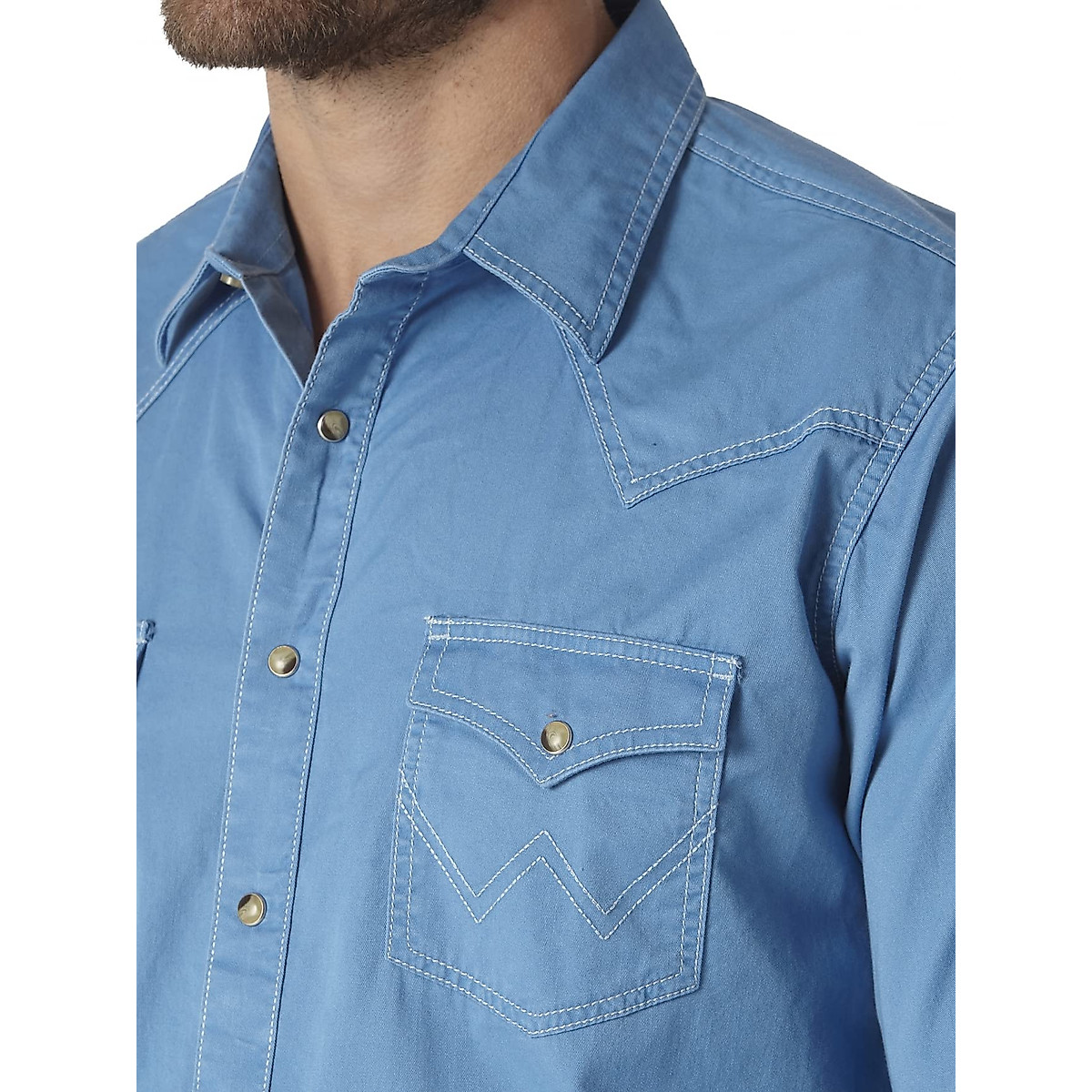Wrangler Men's Retro Two Pocket Long Sleeve Snap Shirt, Blue, X-Large