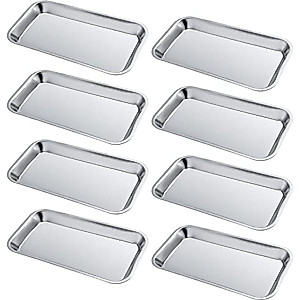 8 Pack Stainless Steel Trays Small Metal Tray Lab Tray Metal Dental Procedure Trays for Dentist Laboratory Station Bathroom Organizer