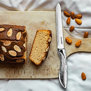 dearithe Serrated Utility Knife 6.5 Inch,High Carbon Stainless Steel Kitchen Knife with sheath, For Slicing Tomatoes or Crusty Bread, Dishwasher safe