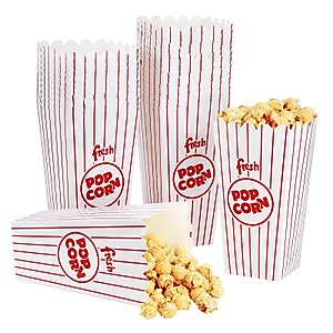 Eupako Popcorn Boxes 100 Pack 7.75 Inch Open-Top Paper Popcorn Box Great for Movie Night or Movie Party Theme, Theater Themed Decorations or Carnival Party Circus Box etc.