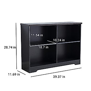 Royal Woods RUIENHOME Industrial Storage Cube Wood Bookcase, 2 Tier 4 Open Shelf Cabinet, Multipurpose Bookshelf, Display Cabinet for Office, Hallway, Playroom, 39.37x 11.69x 28.74 inch, Black