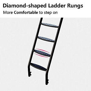 Metal Floor Bunk Bed, Bunk Beds Twin Over Full Size, Heavy Duty Bed Frame w/Sloping Ladder and Safety Guardrails for Boys Girls Teens Adults, No Box Spring Needed (Black)