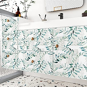 STICKEEP Blue Leaf Floral Peel and Stick Wallpaper Modern Floral Contact Paper Self Adhesive Geometric Leaf Wallpaper for Bedroom Walls Bathroom Laundry Room Cabinets Removable Wallpaper 24"x118"