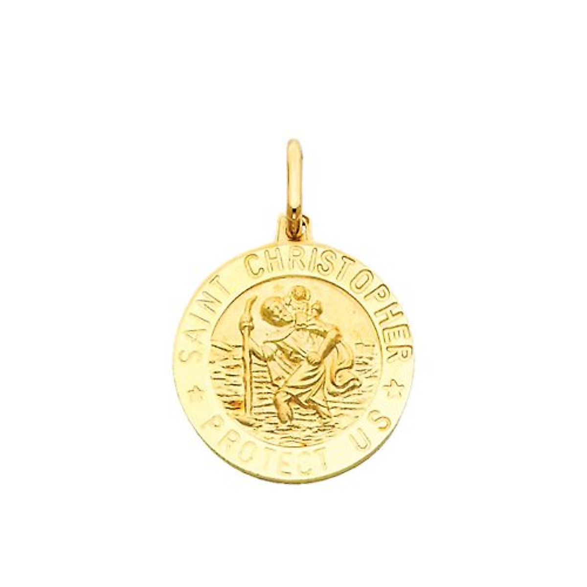 The World Jewelry Center 14k REAL Yellow Gold Religious Saint Christopher Medal Pendant with 0.9mm Cable Chain Necklace - 16"
