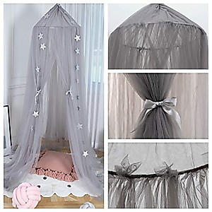 OldPAPA Bed Canopy for girls - Princess Bed Canopy Mosquito Net Nursery Play Room Decor Dome Premium Yarn Netting Curtains Baby Game Dream Castle, Grey