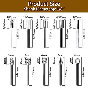 20Pc HSS Router Carbide Engraving Bits and Router Bit Set with 1/8"(3mm) Shank for Power Rotary Tools Accessories for DIY Woodworking, Carving, Engraving, Drilling, Sculpting