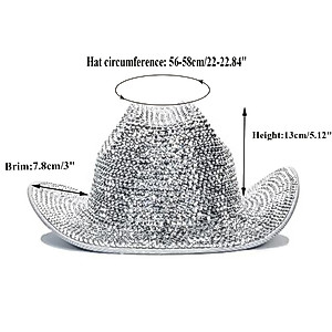 Silver Rhinestone Western Cowboy Hat for Womens - Glitter Cowgirl Hat for Disco Parties and Costumes