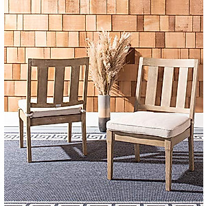 Safavieh CPT1018A-SET2 Couture Dominica Natural and White Wooden Outdoor (Set of 2) Patio Dining Chair