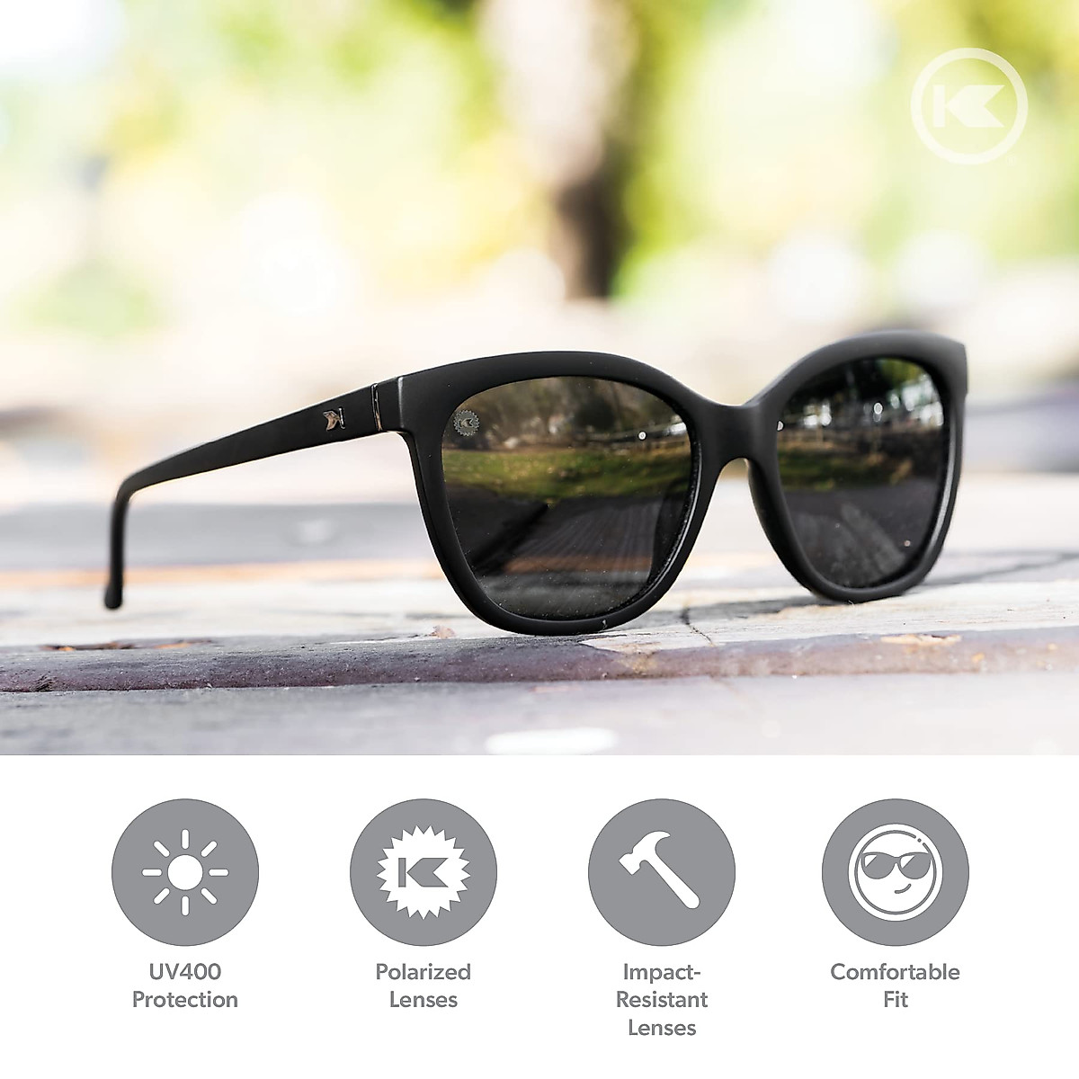 Knockaround Deja Views Polarized Sunglasses for Women - Impact Resistant Lenses & Full UV400 Protection, Black on Black