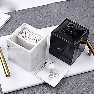 TOPBATHY 2pcs Black Qtip Dispenser Apothecary Jars Bathroom Vanity Q Tip Holder Storage Canister Jar for Cotton Swab Cotton Ball Hair Band Resin Marble Grain