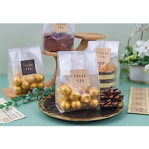 LOKQING Cellophane Treat Bags Cookie bags for Packaging Clear Gift Bags with Stickers for Cookies,Candy,Chocolates(100PACK,9x3.2inch)