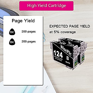 WisePic Remanufactured Ink Cartridge Replacement for Epson 124 T124 to Use with Workforce 435 320 323 325 Stylus NX420 NX430 NX230 NX330 NX125 NX127 NX130 Printer (2 Black)