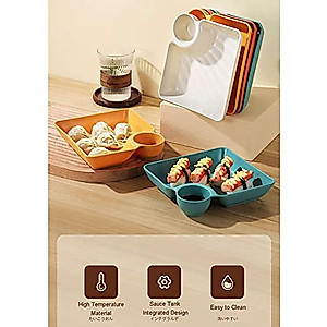Haifle Chip And Dip Set, 7.2inch Square Japanese Sushi Plates Reusable BPA-Free Plastic Divided Serving Dish Trays For Dessert, Salad, Sushi, Fruits, Veggie, Snacks-4-Set