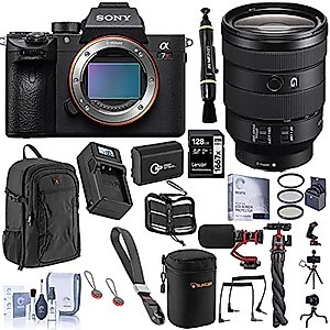 Sony Alpha a7R III Mirrorless Digital Camera (V2) with FE 24-105mm f/4 G OSS Lens Bundle with 128GB SD Card, Backpack, Extra Battery, Charger, Wrist Strap, Mic, Filter Kit and Accessories