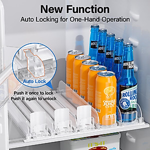 LAMU Drink Organizer for Fridge, Soda Can Organizer Dispenser for Refrigerator with Automatic Pusher Glide, Width Adjustable Clear Dividers Can Holder for 6-20oz Beverage, 15''D x16.6''W, 5 Rows