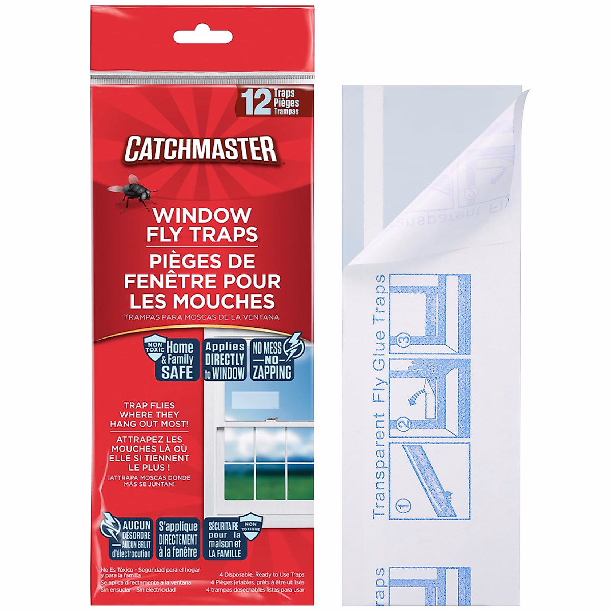 Catchmaster Fly Trap Bundle, Window Fly Traps 12-Pack & Fly Ribbon 20-Pack, Bug & Fly Traps for Indoors and Outdoors, for Garage, Backyard, Pool, & Patio