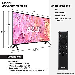 SAMSUNG 43-Inch Class QLED 4K Q60C Series Quantum HDR, Dual LED, Object Tracking Sound Lite, Q-Symphony, Motion Xcelerator, Gaming Hub, Smart TV with Alexa Built-in (QN43Q60C, 2023 Model)