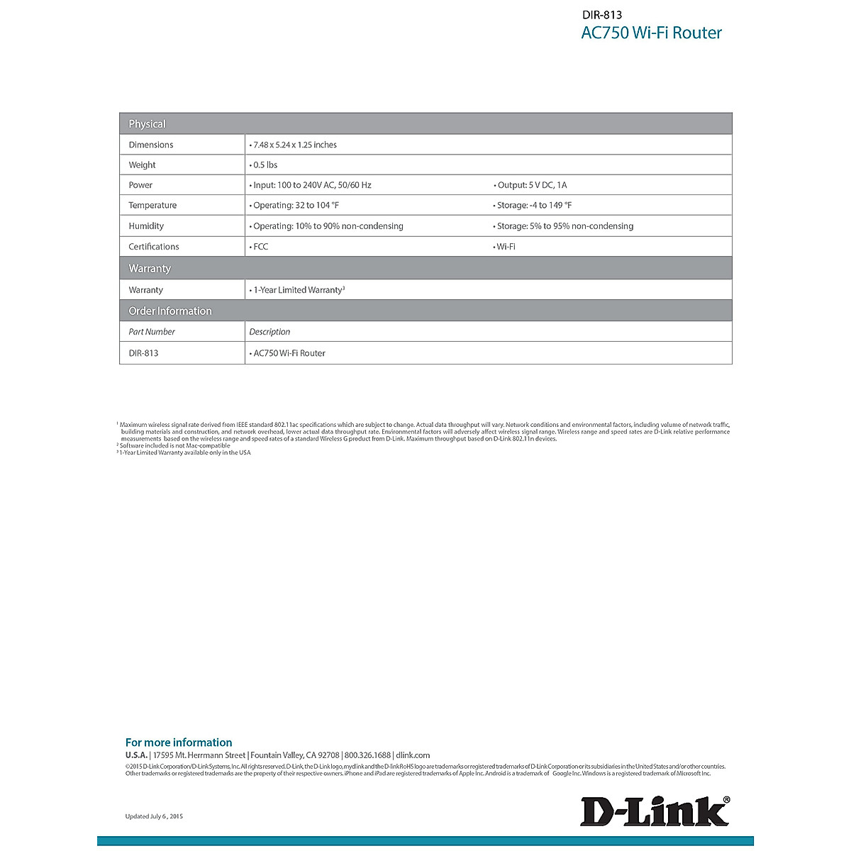D-Link Wi-Fi AC750 Dual Band Router (DIR-813)