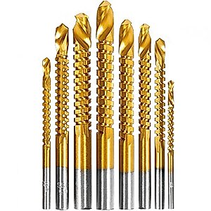 Titanium Coated HSS Twist Drill Bits - 8Pcs 3-10mm Serrated Grooving Cutting Carpenter Side Cutting Tap Spiral Saw Drill Bit Woodworking Wood Metal Plastic Hole Holesaw Tool (8)