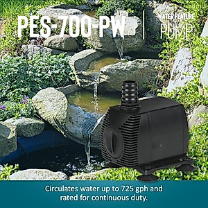 Little Giant PES-700-PW 115-Volt, 725 GPH Magnetic Drive Fountain/Pond Pump with 15-Ft. Cord, Black, 566720