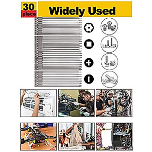 Rocaris 30 Pack 1/4 Inch Hex Shank Long Magnetic Screwdriver Bits Set 6 Inch Power Tools(Slotted+Cross+Square +Torx)