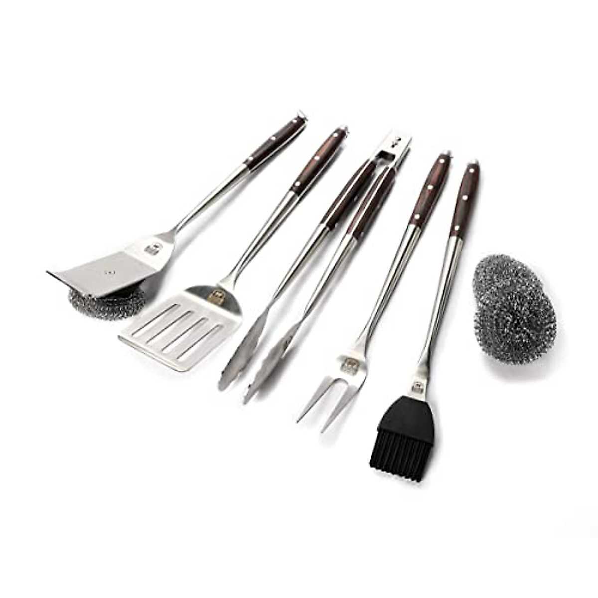 Certified Angus Beef Premium Grilling Set - 5 Piece Heavy Duty Stainless Steel Grill Tool Set with Pakkawood Handles for BBQ Accessories, Tailgating, and Smoker Accessories