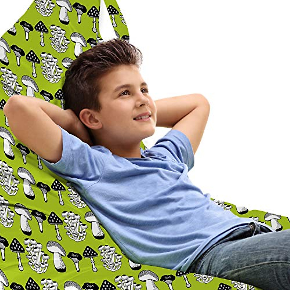 Ambesonne Forest Lounger Chair Bag, Woodland Theme Along Mushrooms Mother Nature Plants Vegetables Cooking, High Capacity Storage with Handle Container, Lounger Size, Lime Green Charcoal Grey