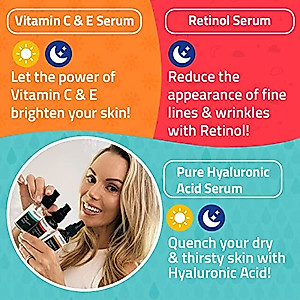 Retinol Serum for Face, Hyaluronic Acid Serum for Face, Vitamin C Serum for Face, Facial Serums, Anti Aging Serum, Face Serum for Women, Hydrating & Wrinkle Serums 3x1 fl Oz, Skincare Set By YEOUTH