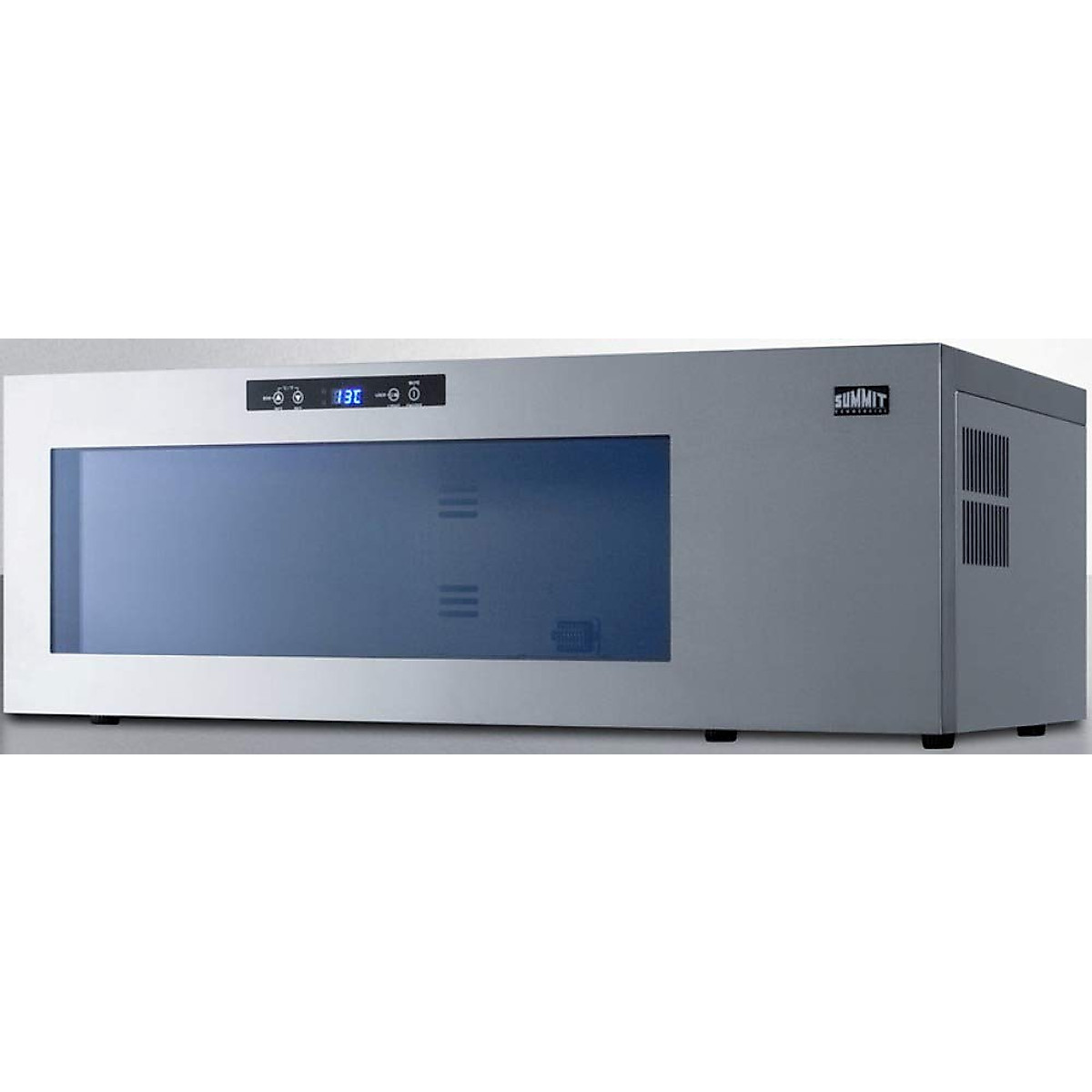 Summit Appliance STC12 12 Bottle Wine Cooler; Auto Defrost; Upright Bottle Storage; Digital Thermostat; Display Window; Temperature Memory Function; Temperature Alarm; Adjustable LED Lighting