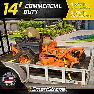 SmartStraps 14’ Ratchet Straps, 2 Pack –5,000lbs Break Strength, 1,667lbs Safe Work Load –Commercial Tie Down Straps for Heavy Duty Cargo, Haul Equipment and Vehicles