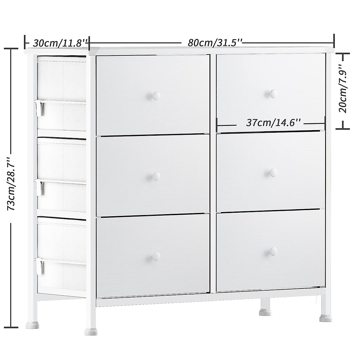 BOLUO White Dresser for Bedroom 6 Drawer Organizers Fabric Storage Chest Tower Wide Dressers Unit for Closet Nursery Hallway Office, Kids and Adult Modern