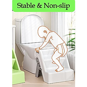 VEMJO Folding Step Stools for Kids Boys and Girls Adjustable Toddler Step Stool for Bathroom Sink 2 Step Ladder Toilet Foldable Step Stool with Handles and Non-Slip Pads (White Colour)