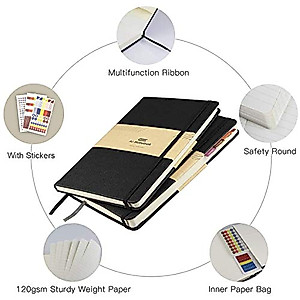 Classic Notebooks Lined Hardcover 2 Pcs A5 Hardcover Faux Leather Notebooks Premium PU Leather 120 GSM Quality Thick Paper 5 x 8.25 Inches Journal Notebook for Work & School 2 Black