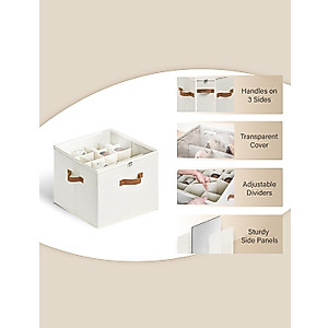 StorageWorks Shoe Organizer for Closet, Fabric Shoe Storage Bins with Clear Cover, Adjustable Dividers for Shoe Storage, Beige, 1-Pack, Shoe Cube Organizer Fits up to 16 Pairs