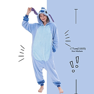 GONAAP Unisex Adult Stitch Onesie Pajamas Animal One Piece Costume Cosplay Sleepwear (Stitch, 9-10Years)