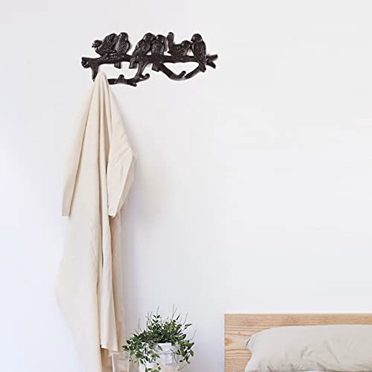 BRASSTAR Cast Iron 4 Coat Hooks Love Birds On Branch Wall Hanging for Coats, Bags, Hats, Towels, Keys, Flowerpots, Rustic Brown Indoor Outdoor Decoration TQGJPT275