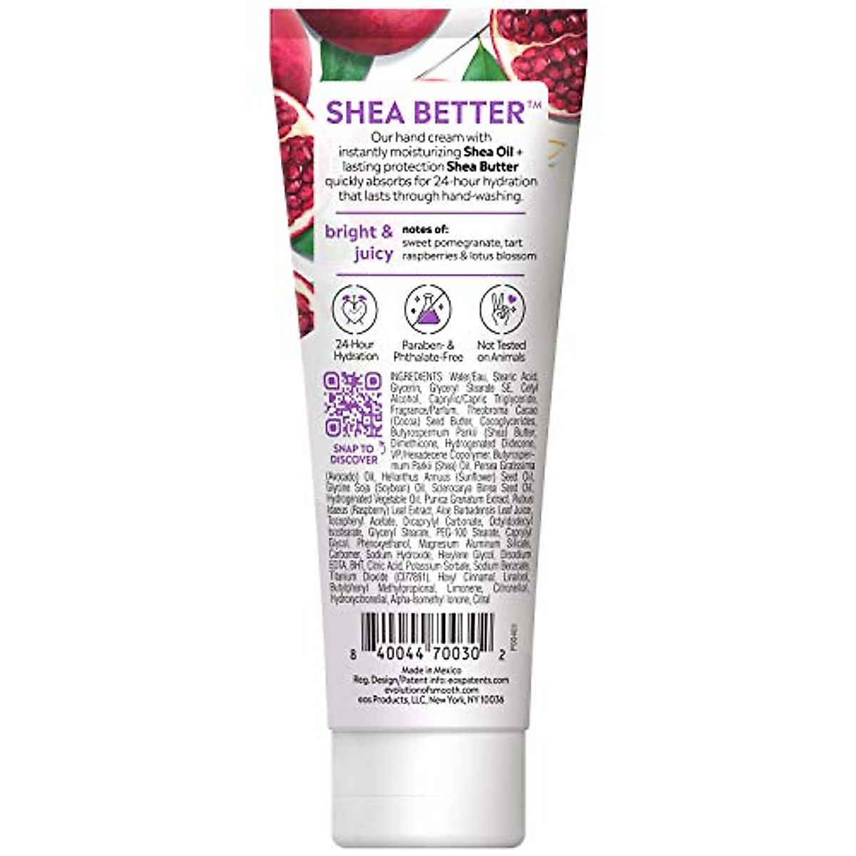 eos Shea Better Hand Cream - Pomegranate Raspberry, Natural Shea Butter Hand Lotion and Skin Care, 24 Hour Hydration with Shea Butter & Oil, 2.5 oz