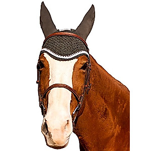 Equine Couture Fly Bonnet with Silver Rope & Crystals - Pony Color - DarkCharcoal, Size - Full