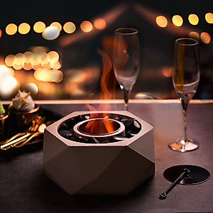 Tabletop Fire Bowl - Extra Large Concrete Table Top Fire Pit Indoor Outdoor Portable Fireplace Geometric Centrepiece, Gray, 9.45 inches