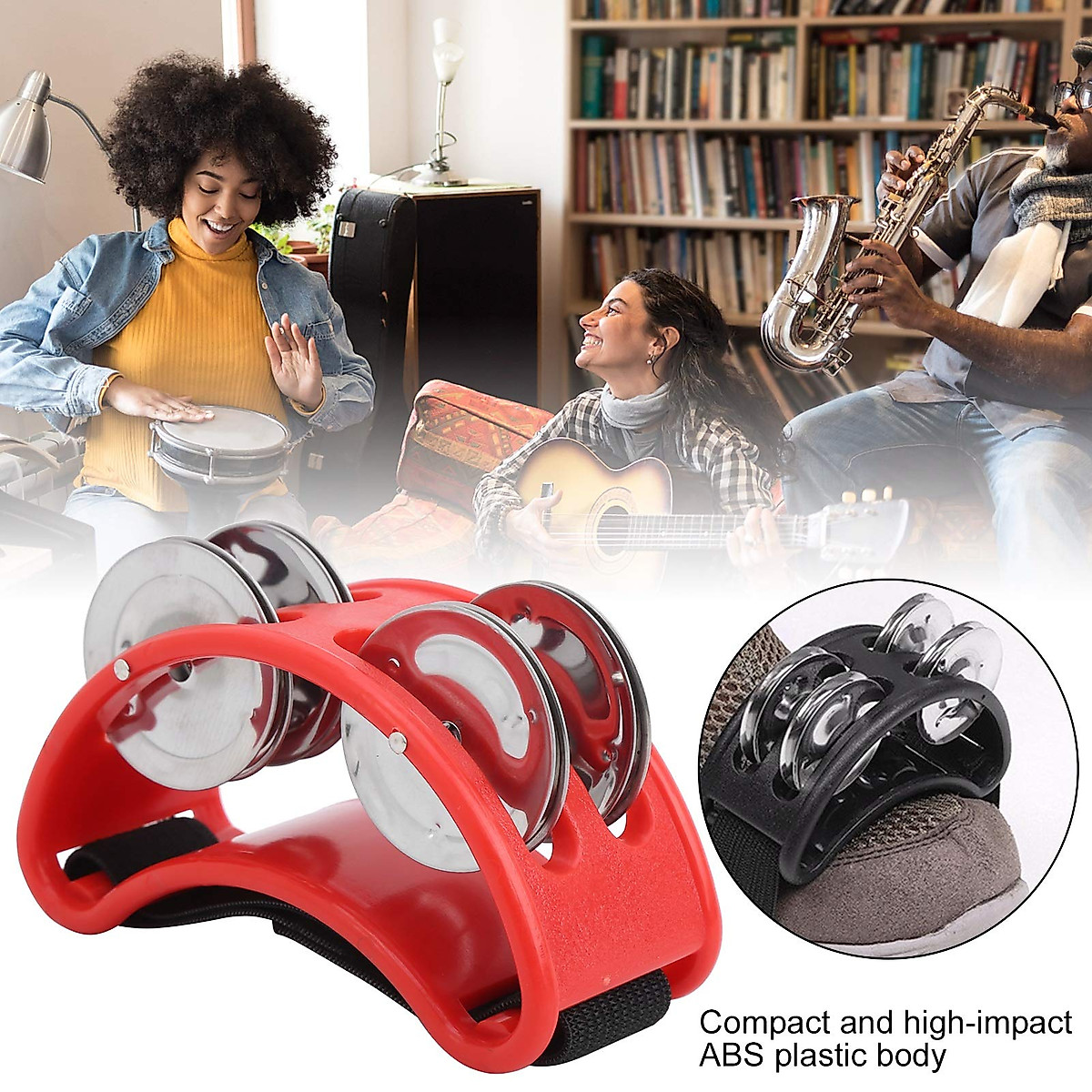 Tambourine Cajon Box Drum, Bearable Elliptical Cajon Box Drum, Crisp Easy To Take On and Off for KTV Band(red)