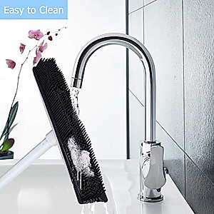 Push Broom, Soft Bristle Rubber Sweeper Squeegee Edge with 60 inches Adjustable Long Handle, Non Scratch Bristle Broom for Pet Dog Hair Carpet Hardwood Floor Tile Windows Cleaning (White)