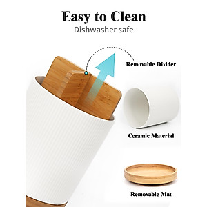 LoeJan 3 Compartment Utensil Holder, 7.2" Extra Large Utensil Crock, Stable Ceramic Utensil Organizer, Cooking Tool Organizer Set for Kitchen Counter Farmhouse Decor