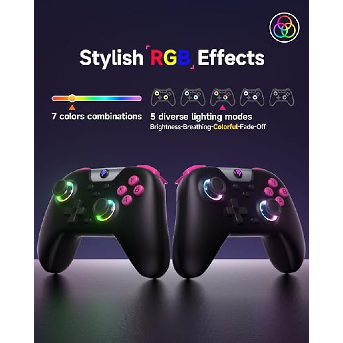 EasySMX X05 2.4g Wireless Gaming Controller for PC/Steam/iPhone/Android/Switch - Bluetooth Controller Gamepad with Hall Effect, RGB Lights and Turbo, Anti-Drift Controller
