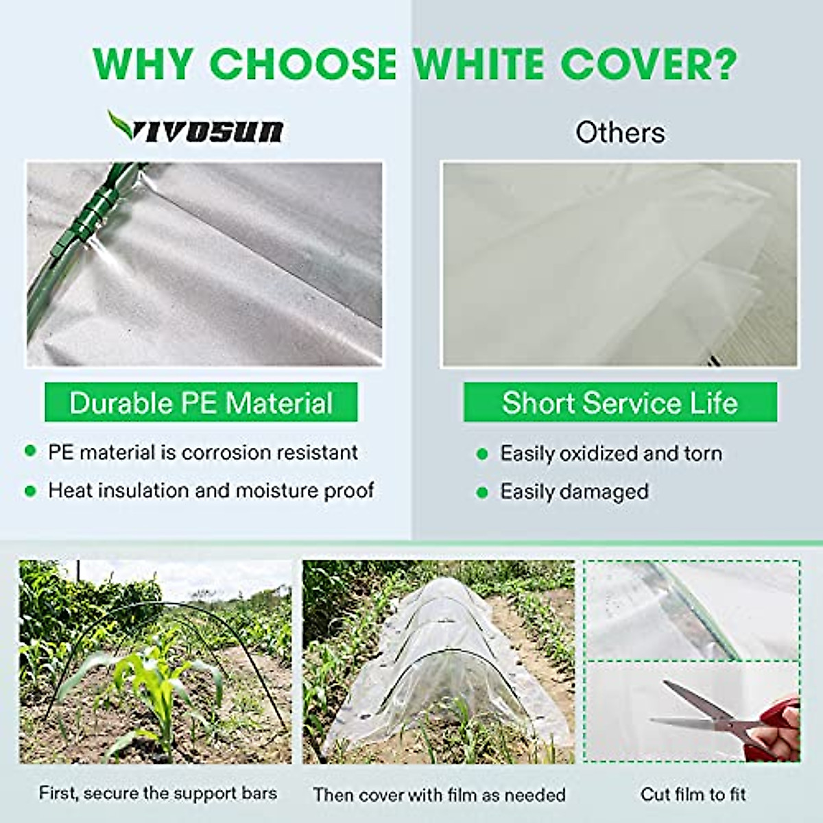 VIVOSUN 4Pcs 5FT Greenhouse Hoops with PE Cover, Rust-Free Grow Tunnel Tunnel, 5FT Long Steel with Plastic Coated Plant Supports for Garden Fabric, Plant Support Garden Stakes