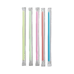 250 Plastic Drinking individually wrapped Straws disposable assorted Neon colored- 7 3/4 Inches Long - Standard Size (Assorted Neon Color, 250) (wrapped)